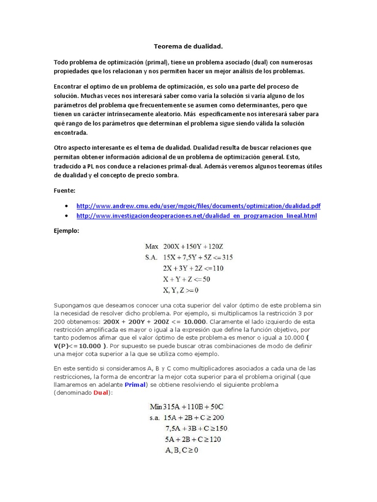Teorema de La Dualidad Ejemplo | PDF | Optimización Matemática | Áreas de informática