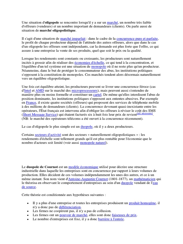 Comprendre l'oligopole et ses modèles | PDF | Oligopole | Institutions ...