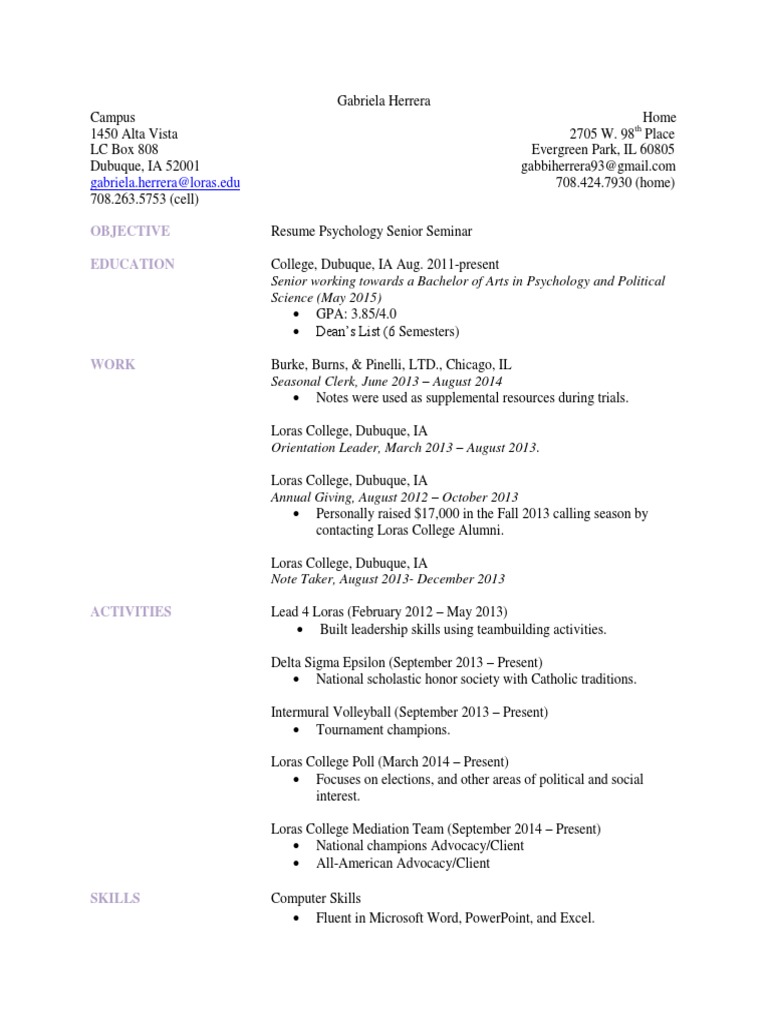 Gabriela Herrera's Psychology Resume | PDF