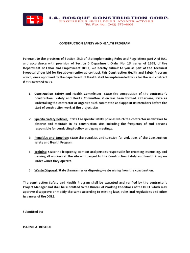 Construction Safety and Health Program | PDF | Technology & Engineering