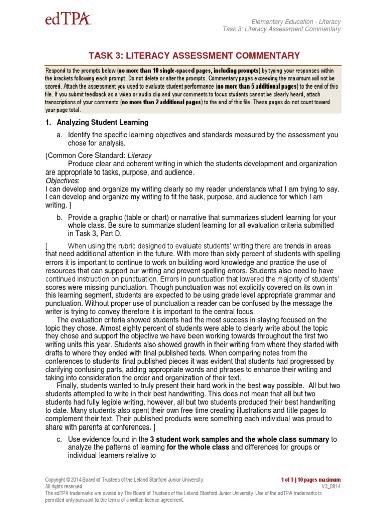 Weber EdTPA ELE LIT Assessment Commentary | PDF | Educational ...