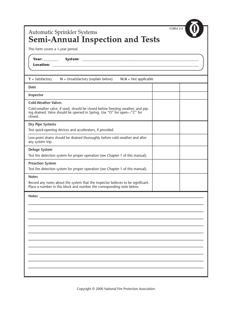 Semi-Annual Inspection and Tests: Automatic Sprinkler Systems | PDF