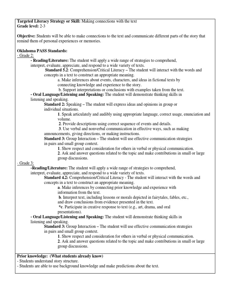Read Write and Talk Lesson Plan-Adapted For Toolkit | PDF | Reading ...