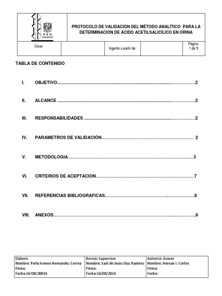 Protocolo de Validacion | PDF | Valoración | Química