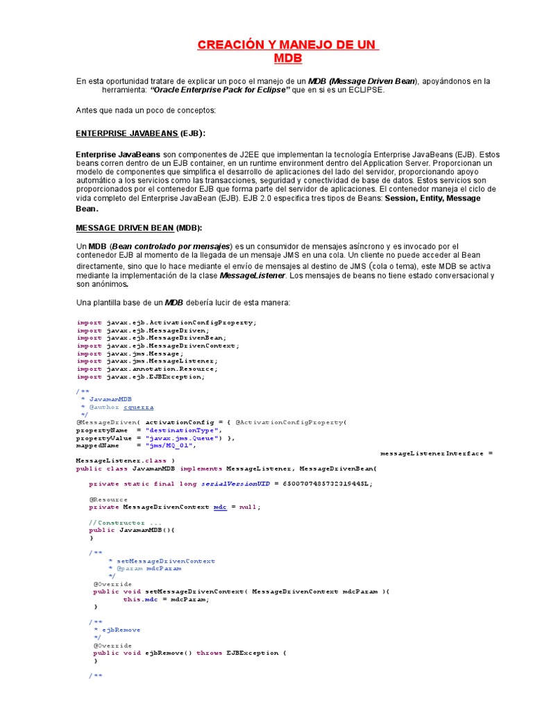 Creación y manejo de un MDB (Message Driven Bean) en Oracle WebLogic Server utilizando Oracle ...