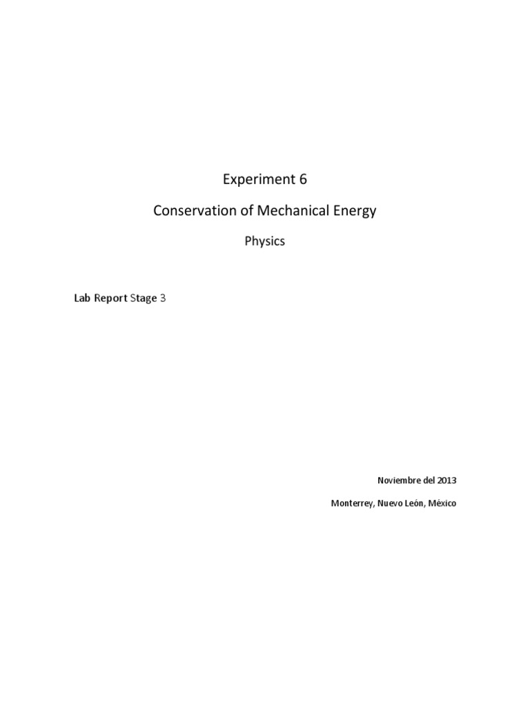 Lab Report About The Conservation of Mechanical Energy | PDF ...