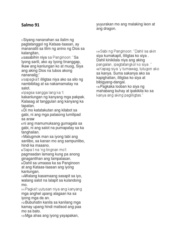 Salmo 91 Awit NG Pagtitiwala Sa Diyos PDF, 51% OFF