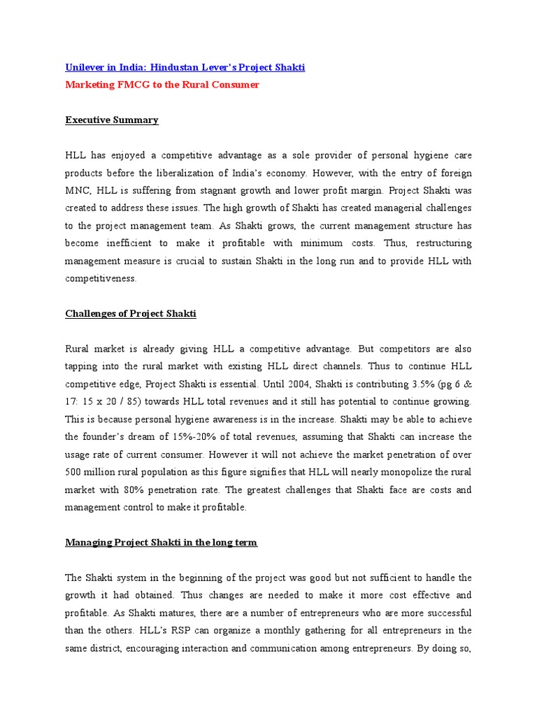 HUL Project Shakti | PDF | Entrepreneurship | Profit (Accounting)