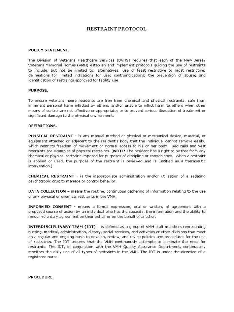 Restraint Protocol | PDF | Nursing | Nursing Home Care
