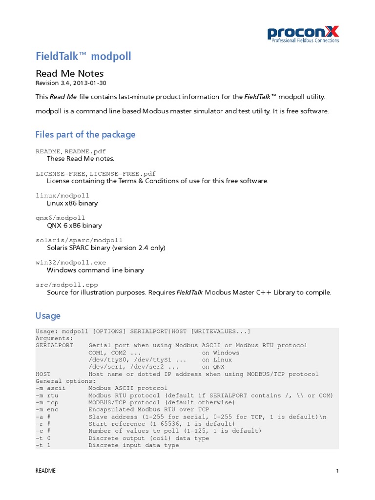 FieldTalk Modpoll | PDF | Transmission Control Protocol ...