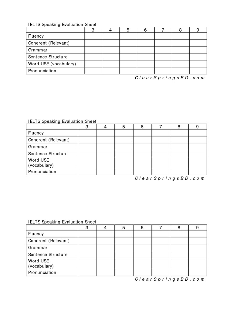 IELTS Speaking Evaluation Sheet | PDF