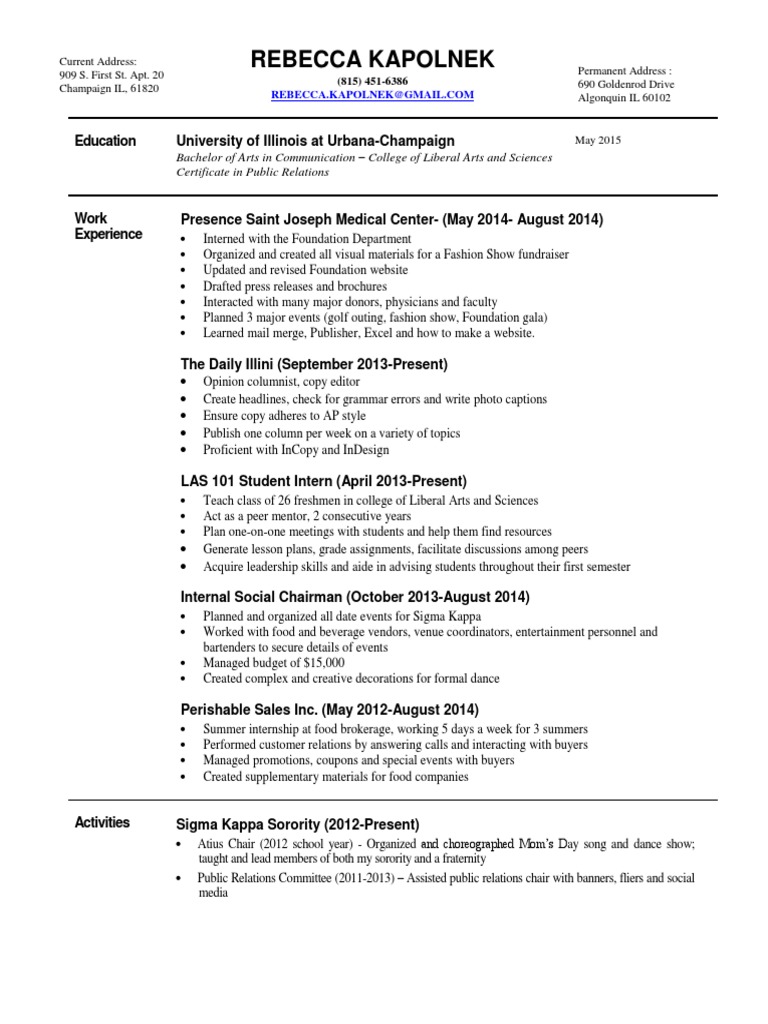 Rebecca Kapolnek: Communication Resume | PDF | Career & Growth | Social ...