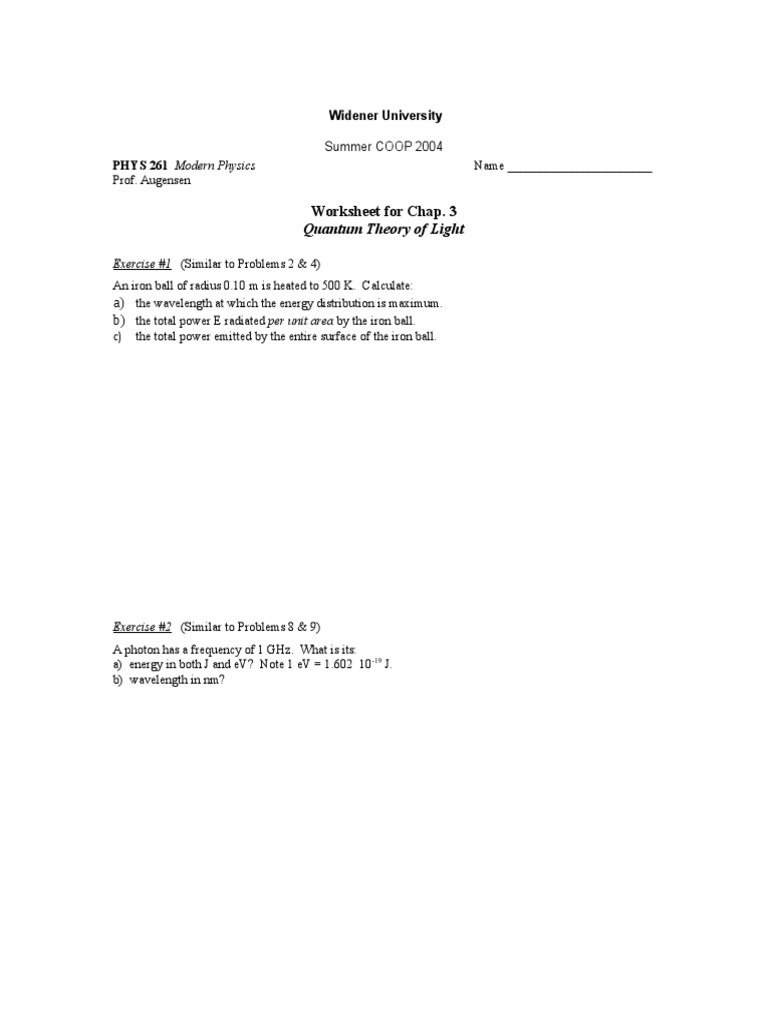 Quantum Physics Worksheets and Solutions | PDF | Neutron ...