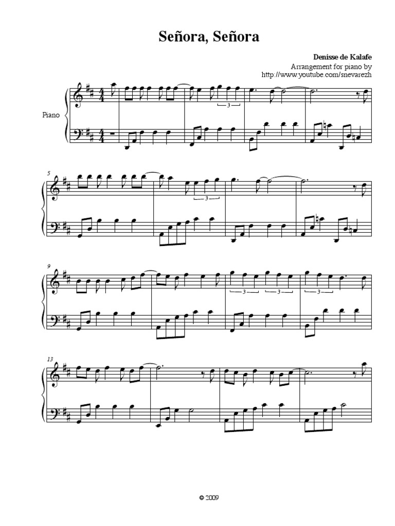 partitura de Señora Señora versión piano
