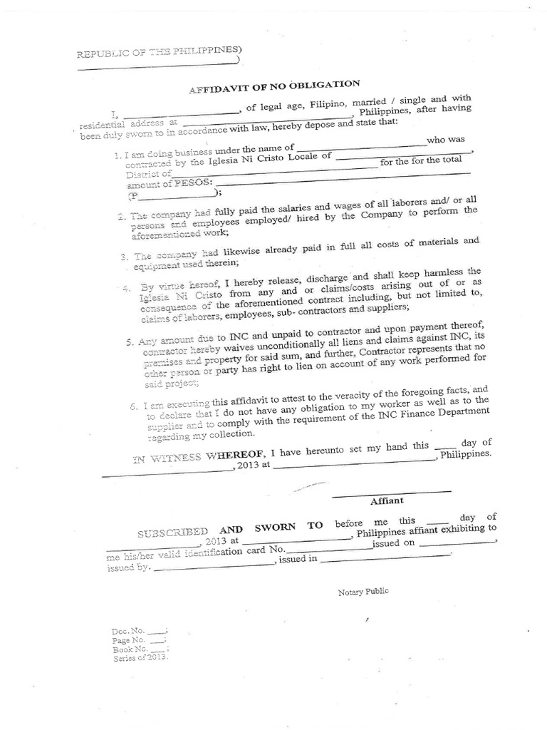 Affidavit of No Obligation | PDF