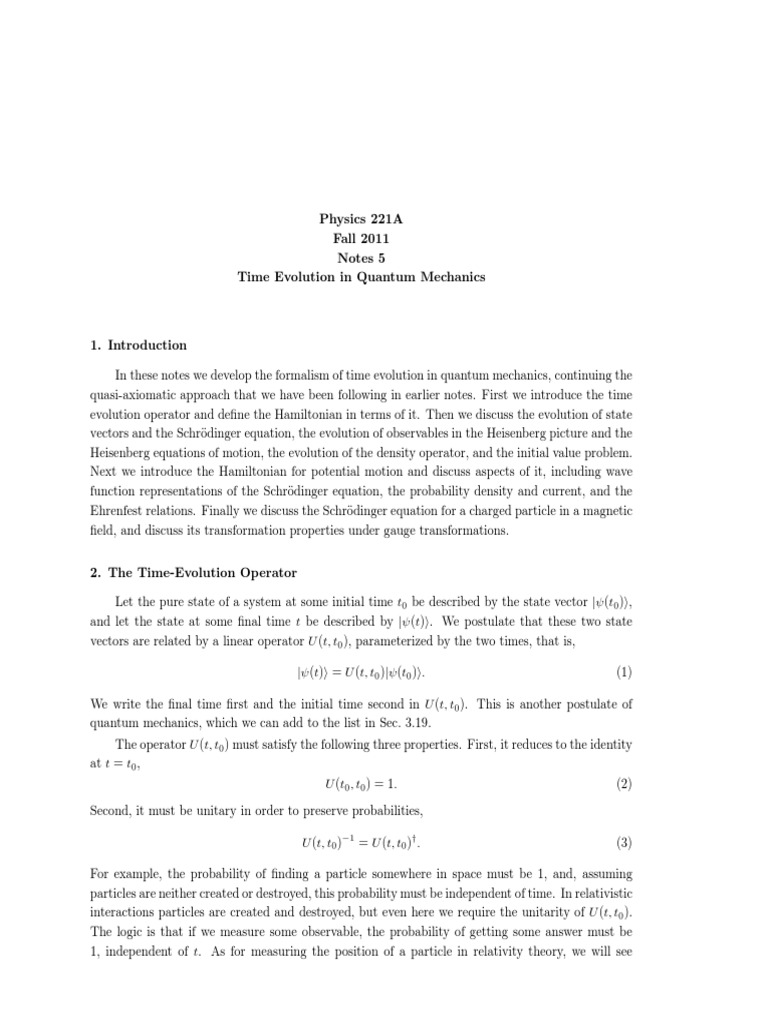 5 - Time Evolution in Quantum Mechanics | PDF | Hamiltonian (Quantum ...