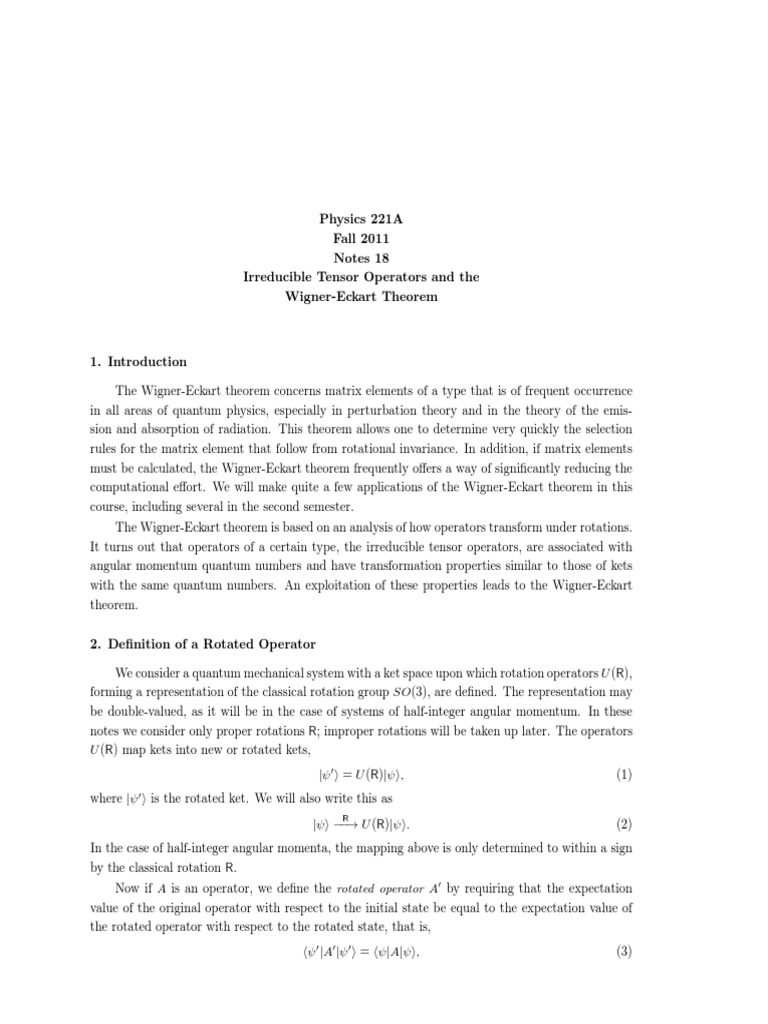 18 - Irreducible Tensor Operators and The Wigner-Eckart Theorem PDF ...