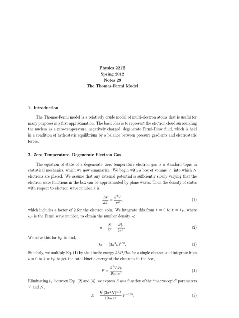 29 - The Thomas-Fermi Model PDF | PDF | Electron | Atoms