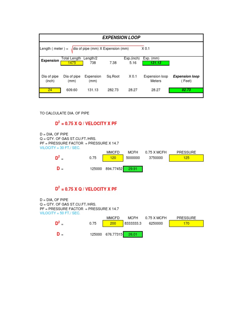 Pipeline Expansion Loop Calculations Pdf