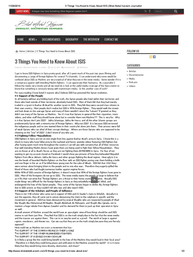 3 Things You Need To Know About ISIS - Bilal Abdul Kareem Journalist PDF | PDF | Foreign ...