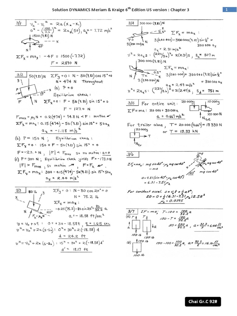 Dynamics Solutions: Chapter 3 | PDF