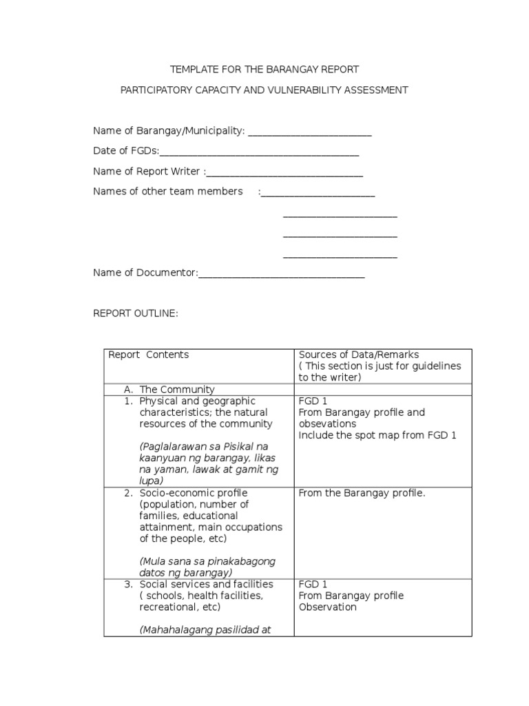 Template For The Barangay Report | PDF