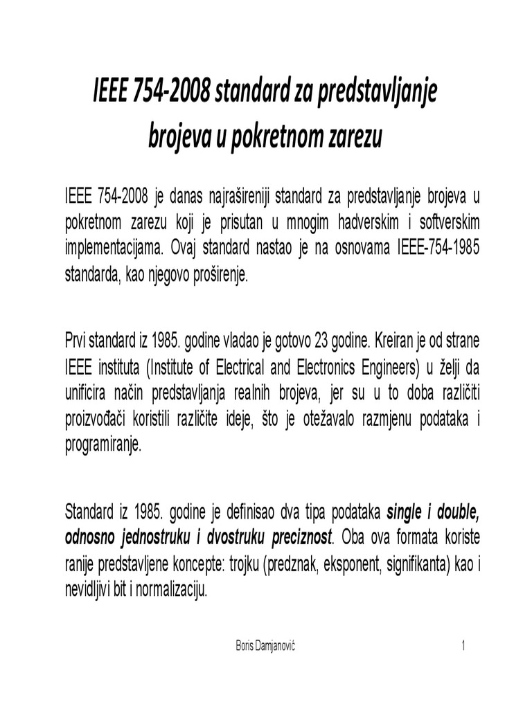 IEEE 754-2008 Standard Za Predstavljanje Brojeva U Pokretnom Zarezu | PDF