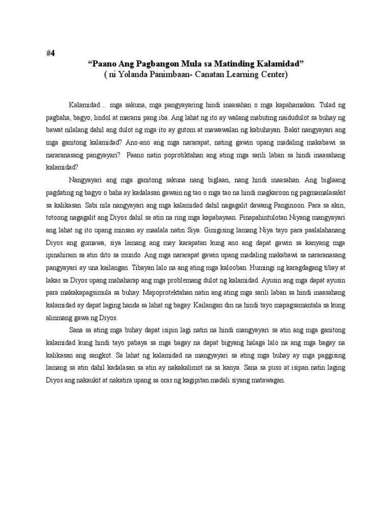 Paano Ang Pagbangon Mula Sa Matinding Kalamidad | PDF
