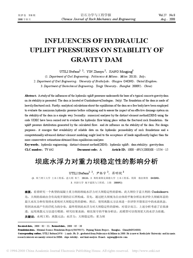 Influences of Hydraulic Uplift Pressures On Stability of Gravity Dam ...
