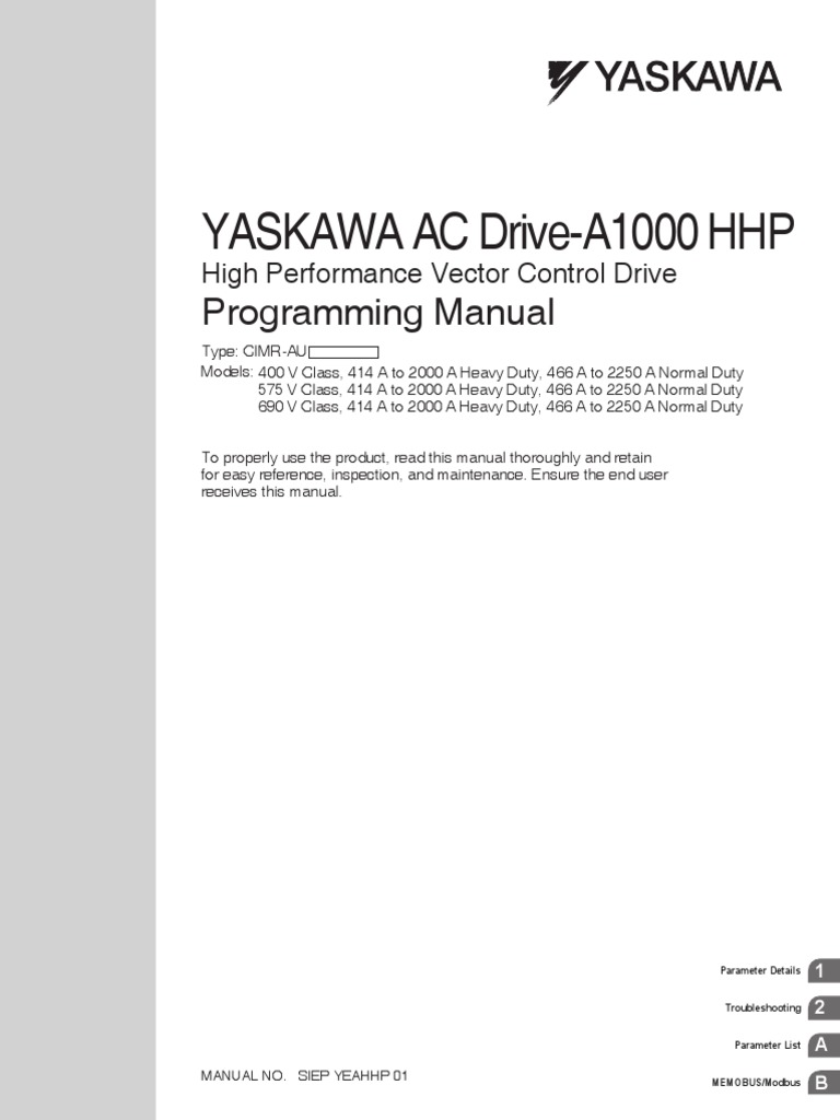 Yaskawa A1000 | PDF | Parameter (Computer Programming) | Electric Motor