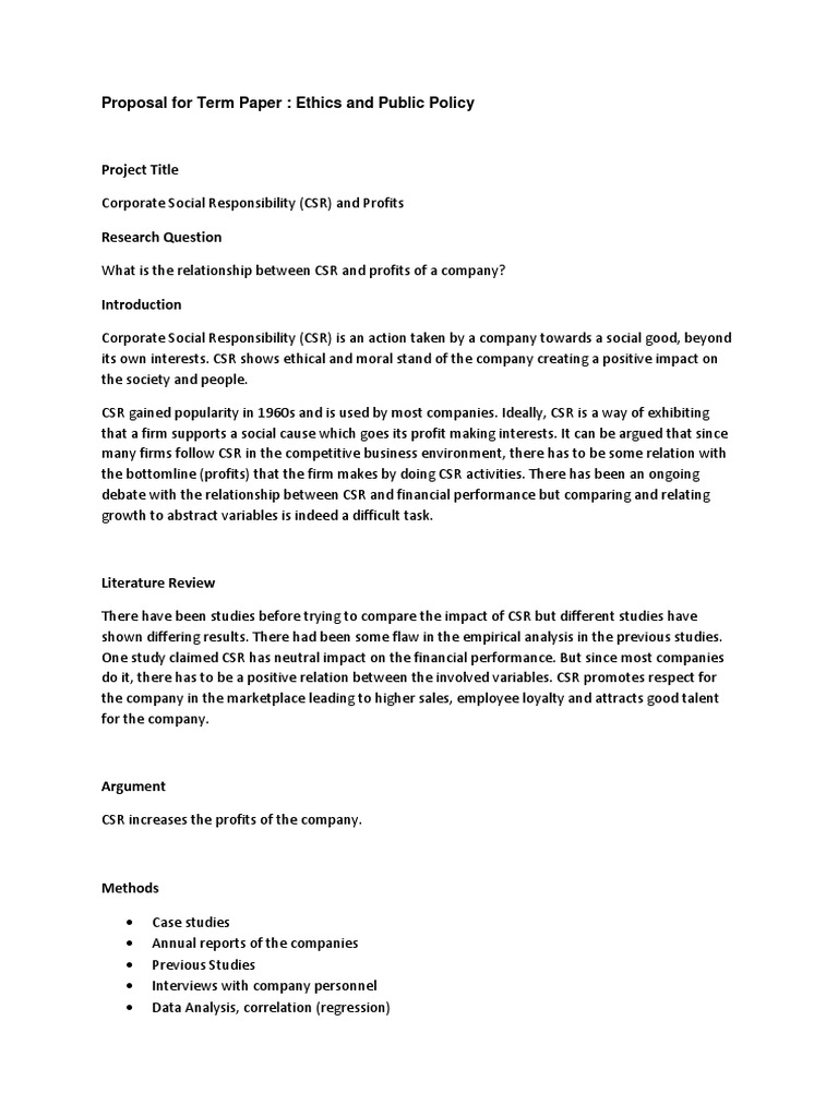 Proposal For Term Paper: Ethics and Public Policy | PDF