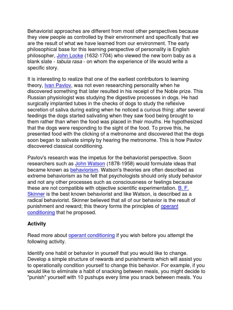 Behaviorist Perspective | PDF | Behaviorism | Reinforcement