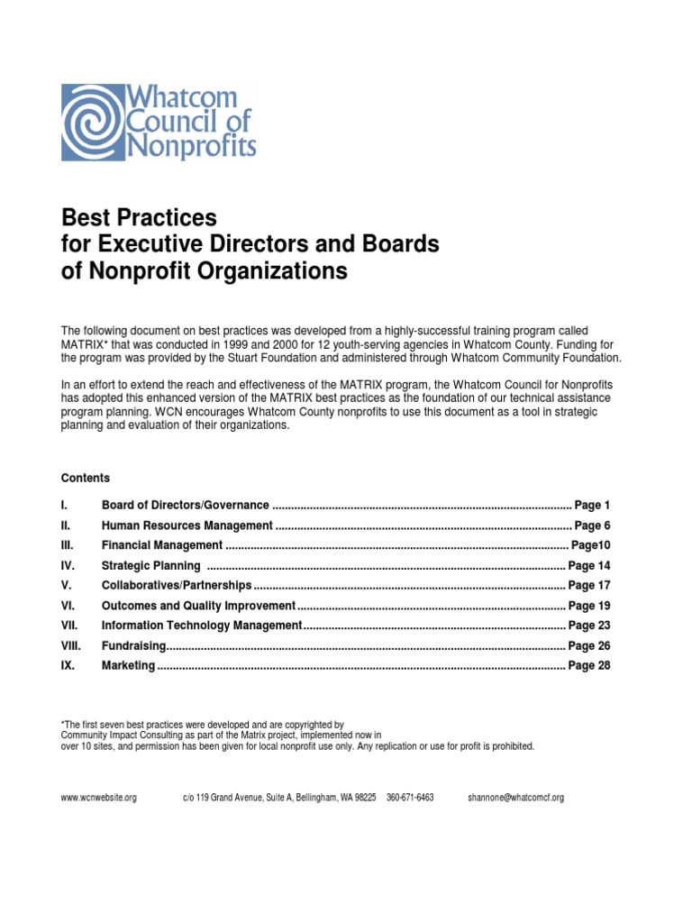 Wcn Best Practices For Non Profit Boards Pdf Strategic Planning
