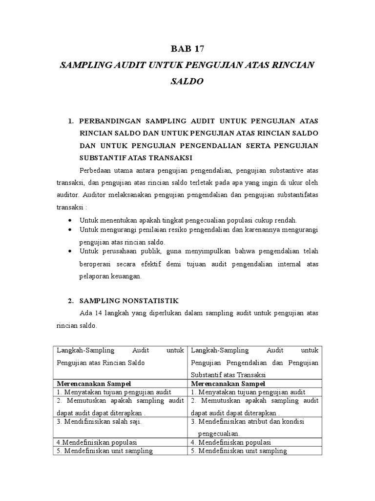 Resume Sampling Audit Untuk Pengujian Atas Rincian Bab 17 | PDF | Bisnis | Teknologi & Rekayasa
