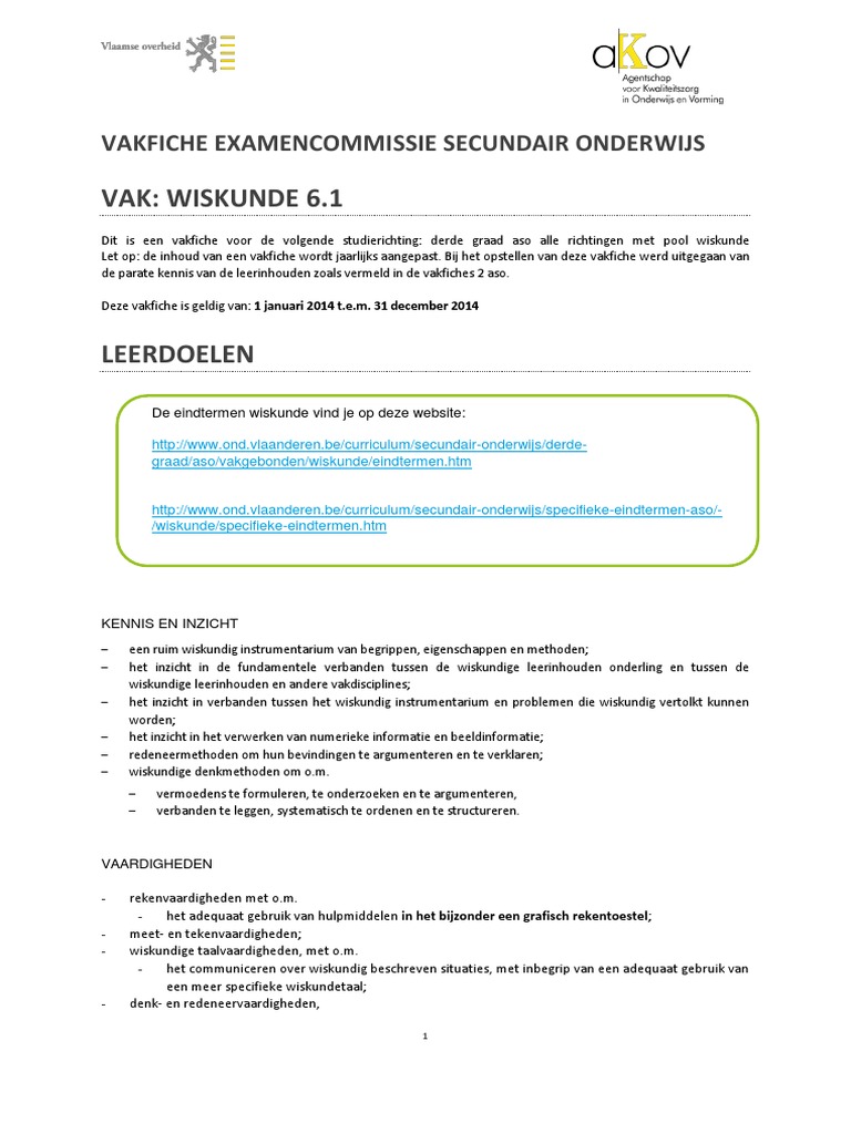 Vakfiche Wiskunde Deel 1 3 Aso | PDF