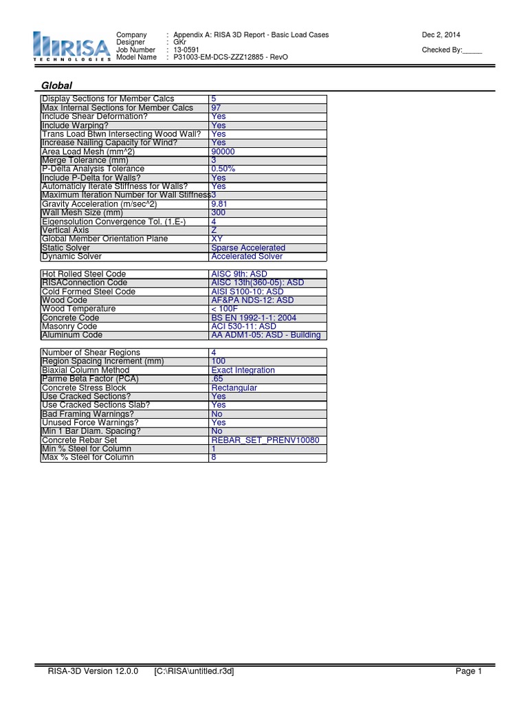 RISA 3D Sheet | PDF | Classical Mechanics | Materials