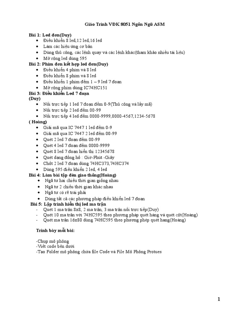 Giao Trinh VDK 8051 Asm | PDF