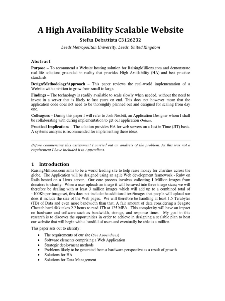 A High Availability Scalable Website | PDF | Scalability | Computer Cluster