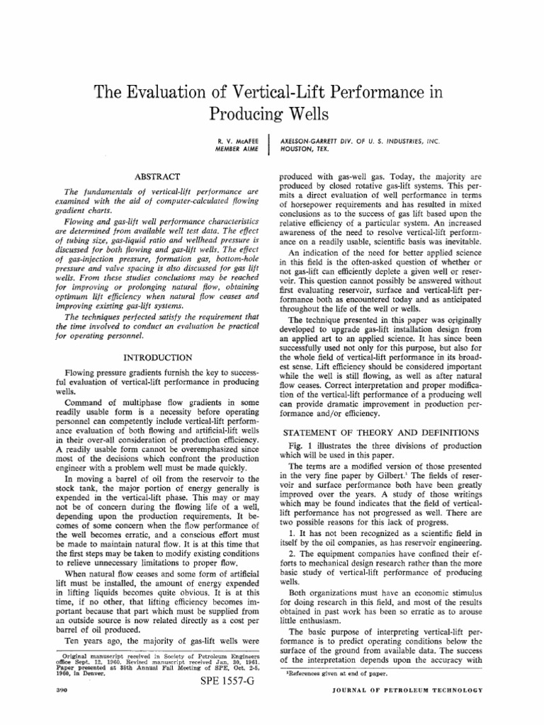 The Evaluation of Vertical-Lift Performance in Producing Wells | PDF ...