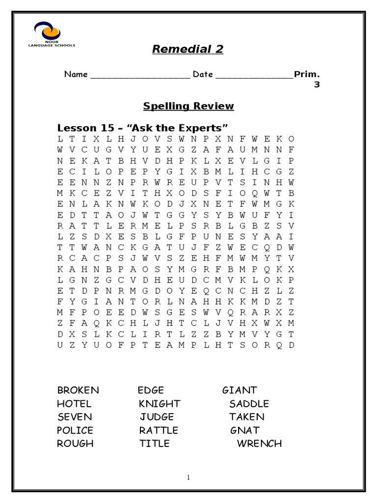 Remedial 2: Spelling Review Lesson 15 - "Ask The Experts" | PDF