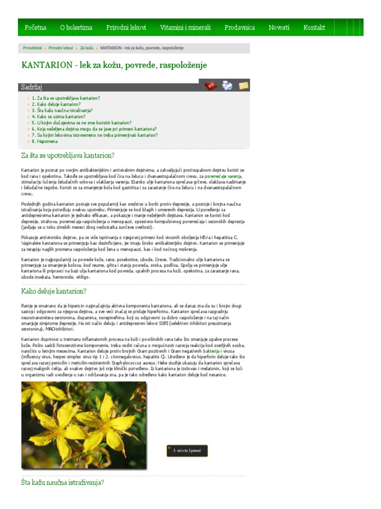 KANTARION - Lek Za Kožu, Povrede, Raspoloženje PDF | PDF