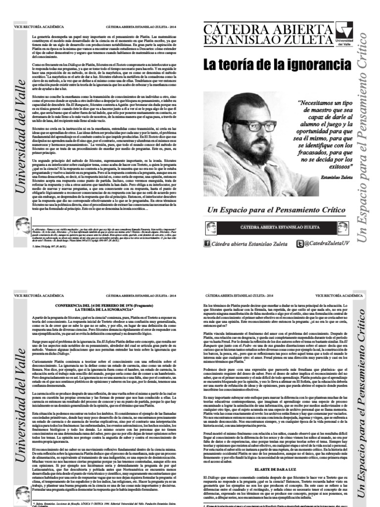 Cuadernillo La Teoria De La Ignorancia Pdf Platón Conocimiento