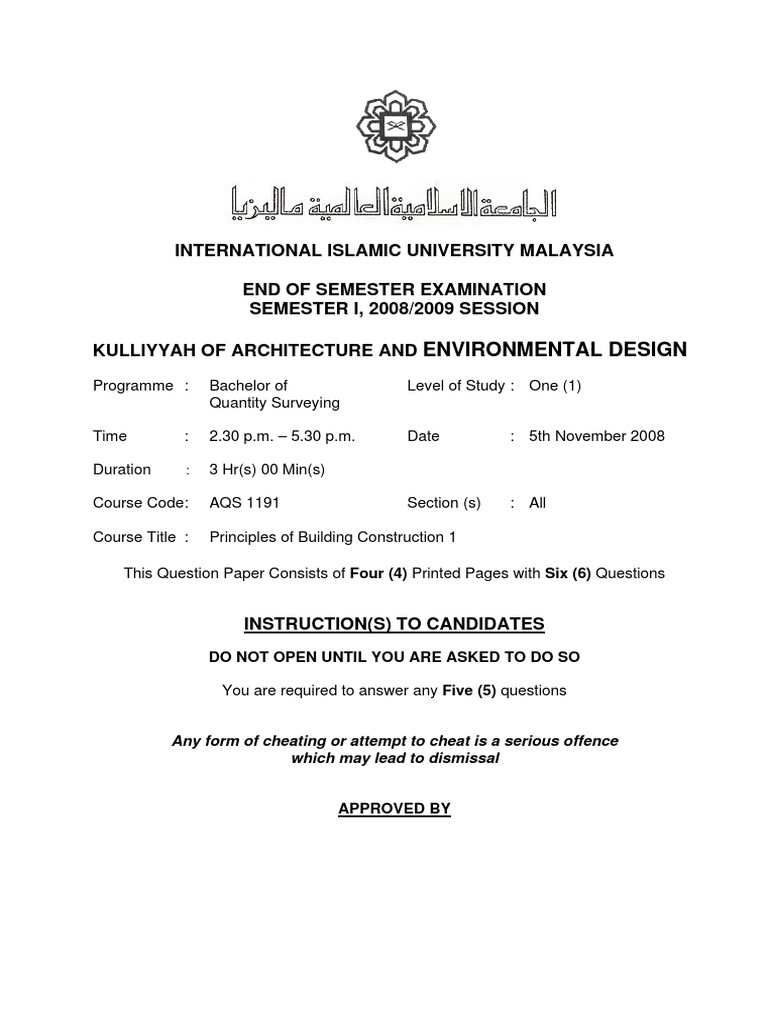 Quantity Surveying Exam: Building Construction Principles | PDF | Deep ...