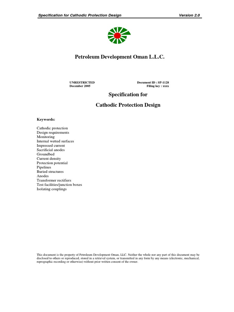 Cathodic Protection Design Specification | PDF | Anode | Corrosion