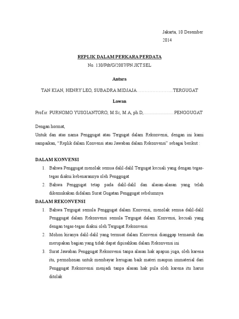 Replik Dan Duplik Perdata | PDF