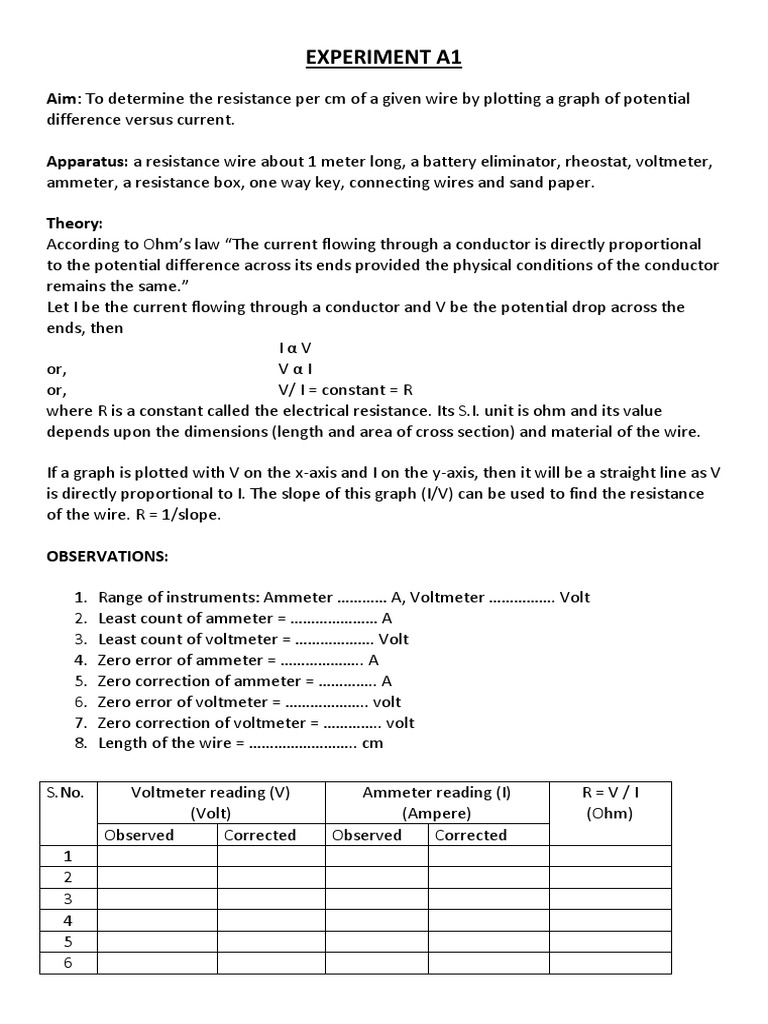 Meter Bridge Experiment: Resistance Analysis | PDF | Series And ...
