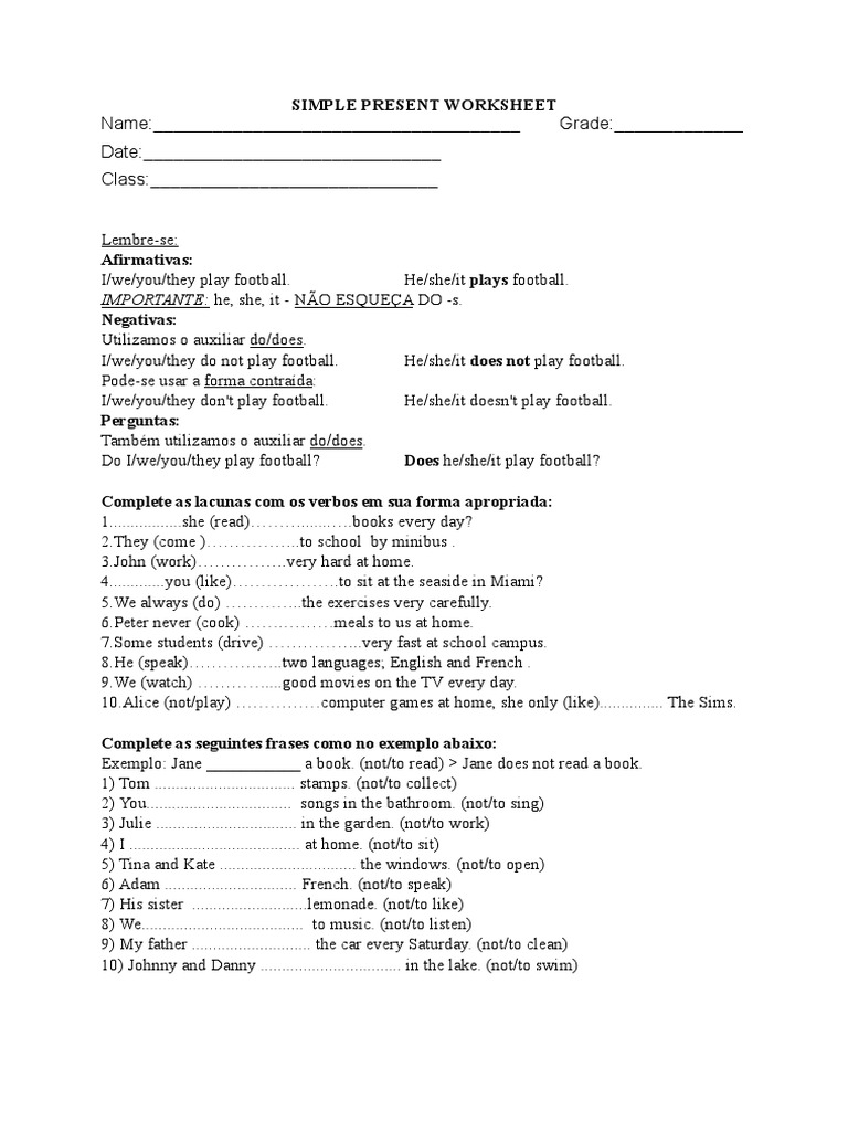 Simple Present Worksheet for Students | PDF | Leisure
