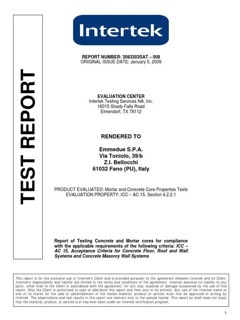 INTERTEK Mortar and Concrete Properties Test Report Final | Concrete ...