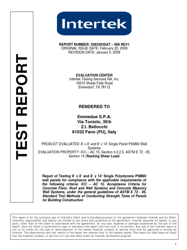 INTERTEK Racking Shear Test Report Final | PDF | Lumber | Concrete