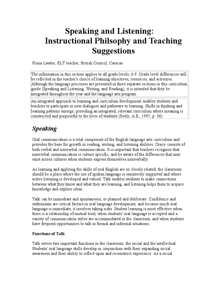 Speaking and Listening | PDF | Reading Comprehension | Nonverbal ...